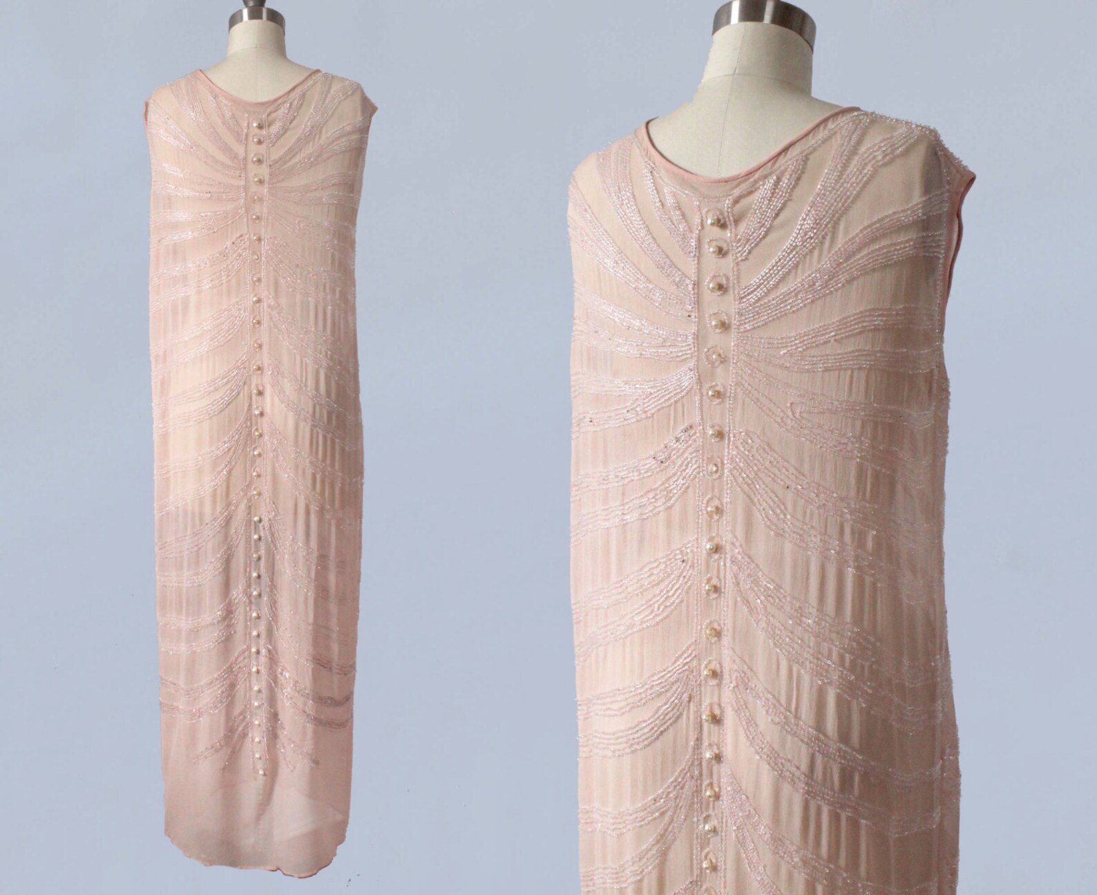 1920s Dress / 20s Pale Pink Beaded Flapper Dress / Pearls / Starburst ...