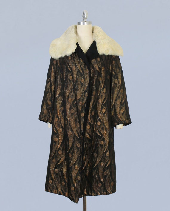 1920s Coat / 20s Gold Lamé and Fur Flapper Coat / Art… - Gem