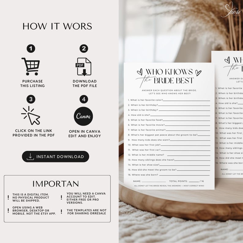 Who Knows the Bride Best Game, Bridal Shower Game Printable, How Well ...