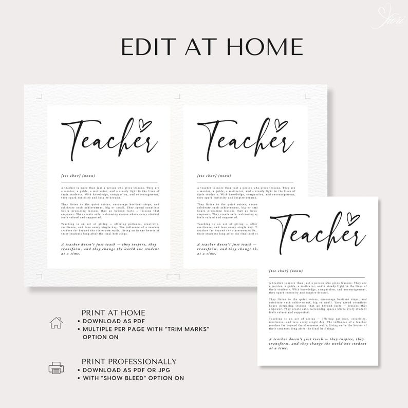 Editable Teacher Definition, Printable Teacher Appreciation Gift ...