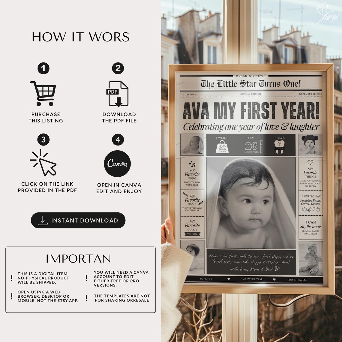 Editable First Birthday Milestone Sign, Printable Newspaper 1st ...