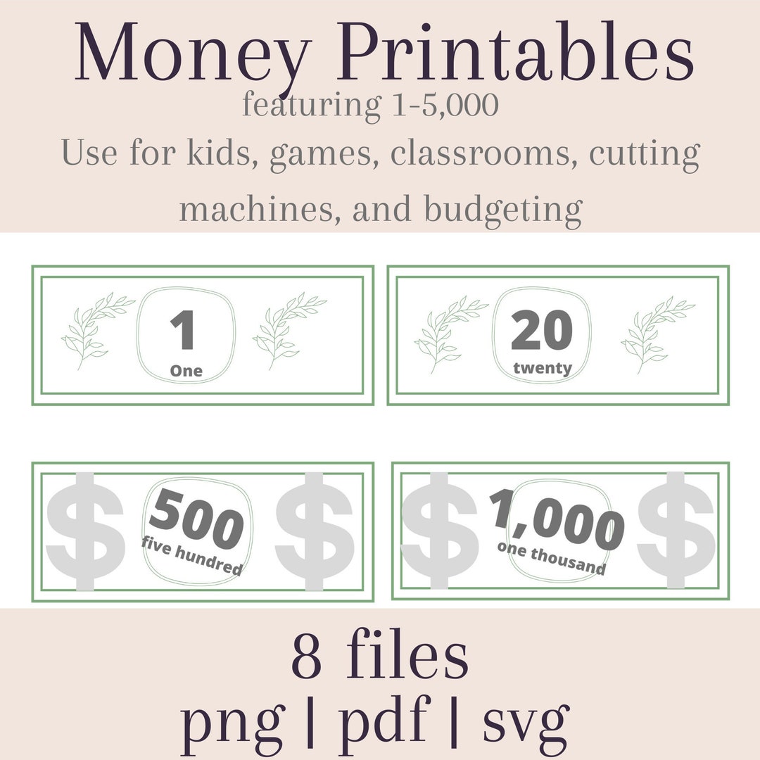 Play Money Printables for Budgeting, Classrooms, and Cricut Machines - Etsy