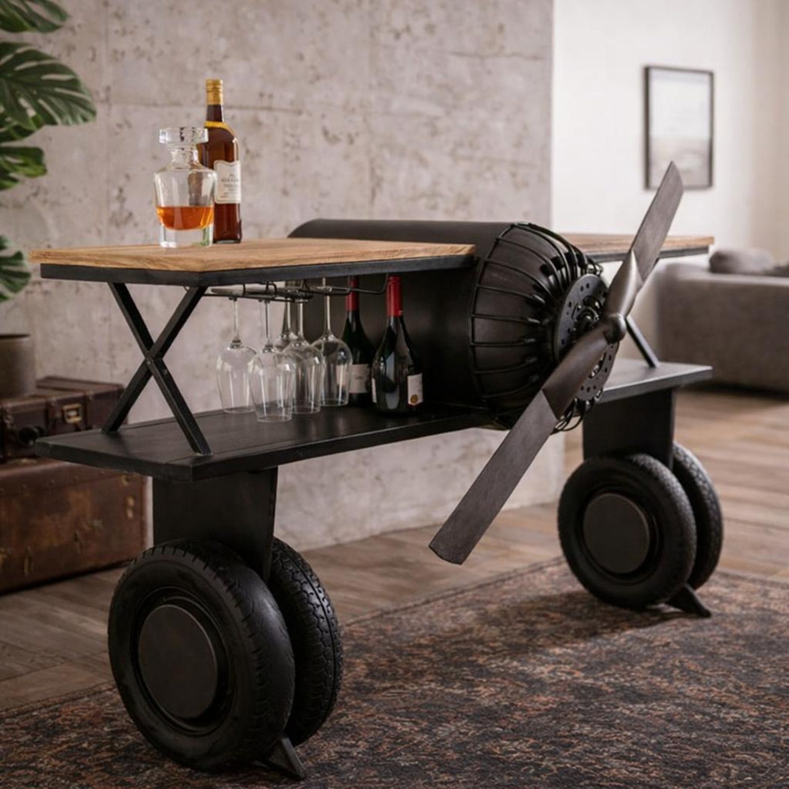 Vintage Airplane Propeller Bar Console – Industrial Aviation Bar Table ...