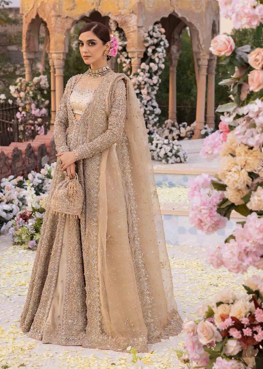 Nude Colour Peshwas | Long Frock | Bridal Dress | Pakistani Long ...