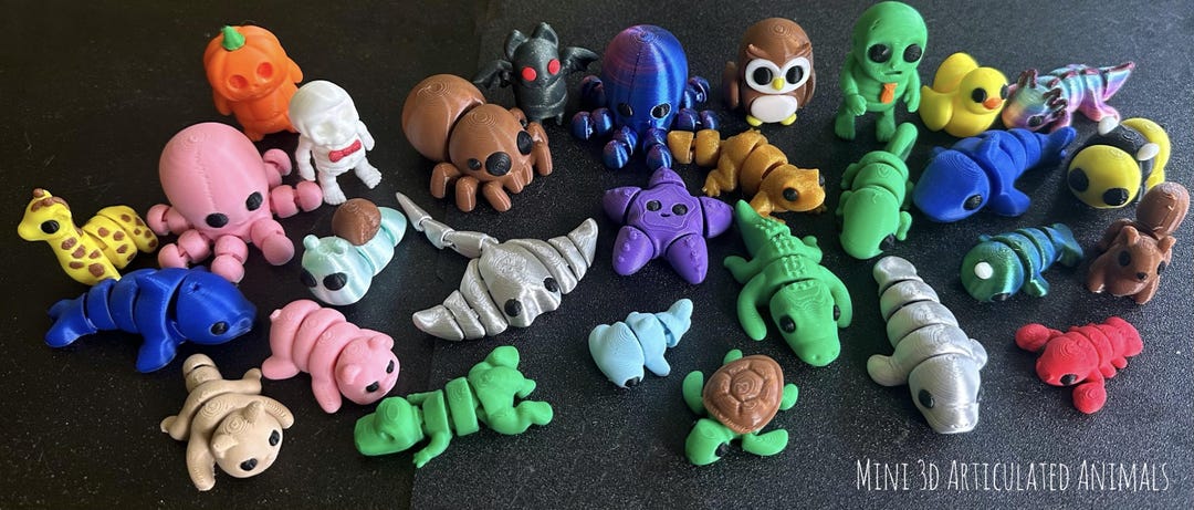 Mini 3D Printed Articulating Animals | Fidget Desk Toys (pack of 5) - Etsy