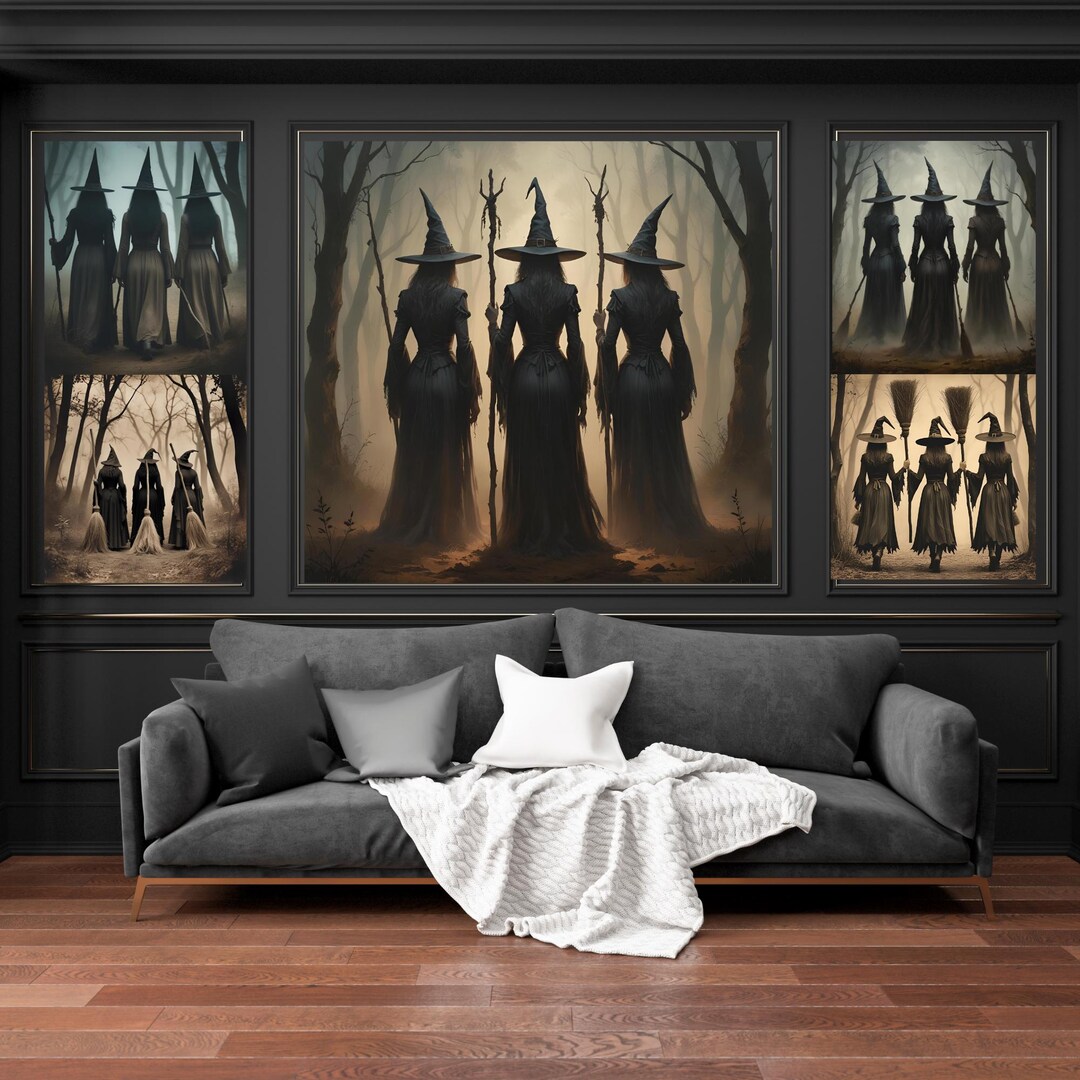 Halloween Dark and Eerier 3 Witches and a Broom Fall and Autumn Digital ...