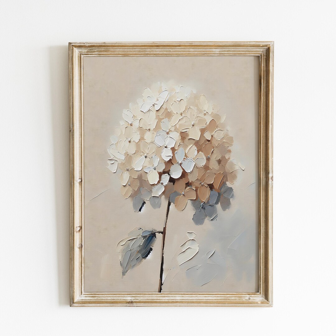 Abstract Hydrangea Wall Art Print, Neutral Floral Oil Painting Style ...