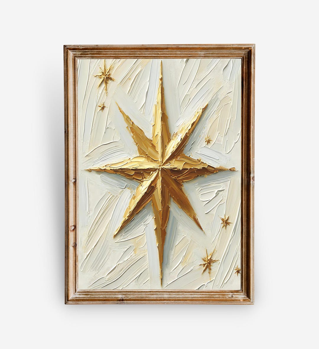 Gold Star Christmas Print | Modern Impasto Texture Art (digital ...