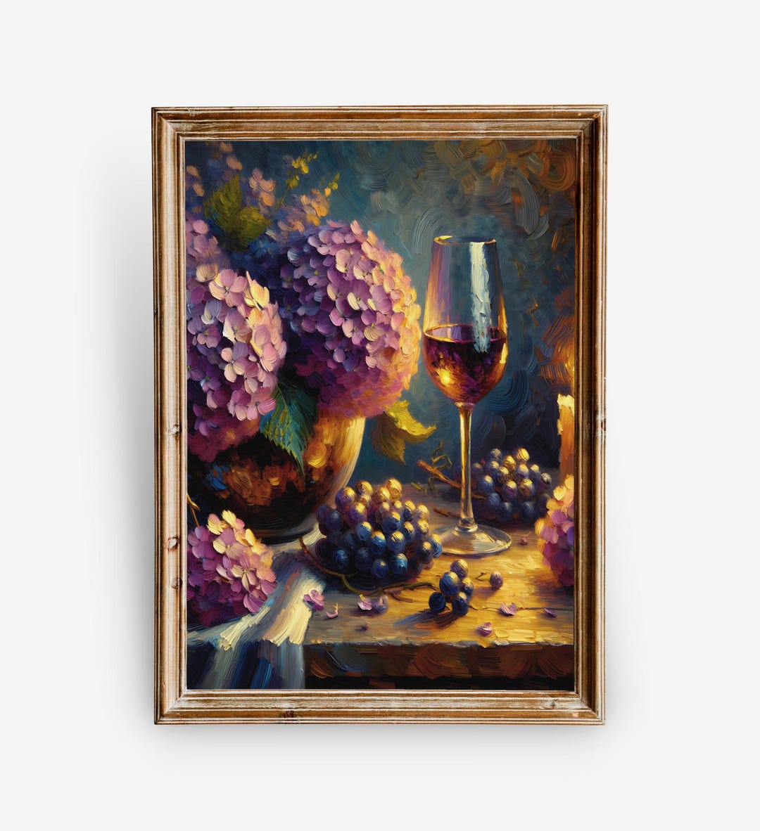 Hydrangea & Wine Oil Painting Style Art Print (digital Download) - Etsy