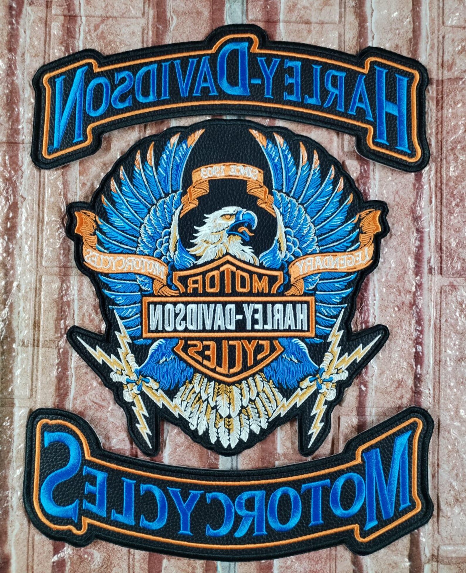 Blue Eagle Biker Patches: Harley Style Sew-on Rockers Color Blue Jacket ...