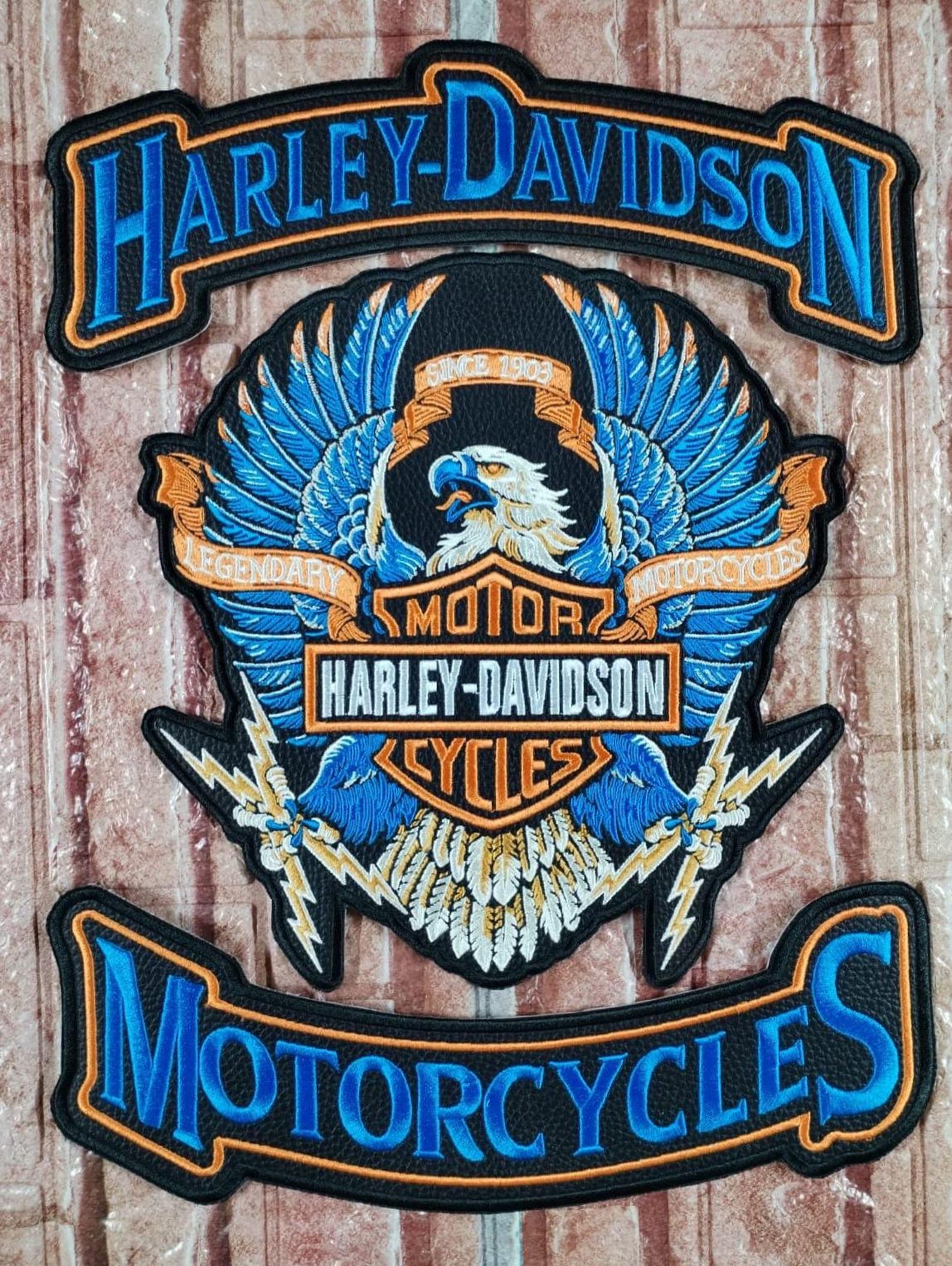 Blue Eagle Biker Patches: Harley Style Sew-on Rockers Color Blue Jacket ...