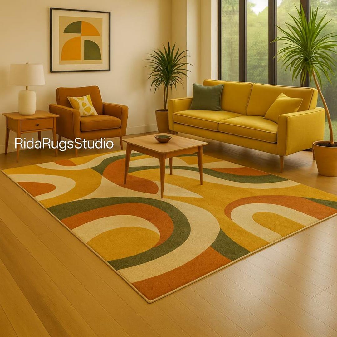 Mid Century Modern Shag Rug – 70s Geometric Orange Plush Carpet - Etsy UK