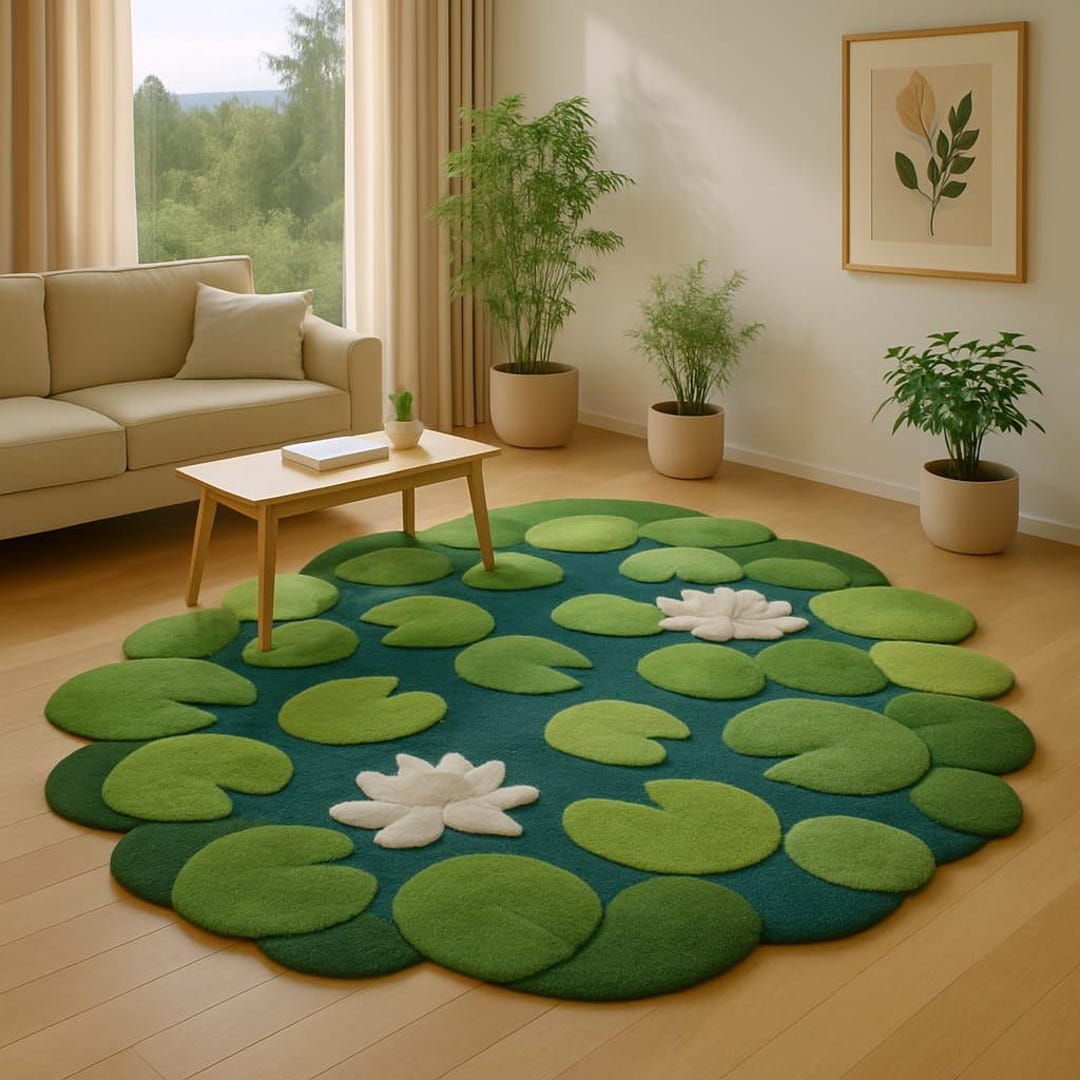 Handmade Moss Rug: Round Lily Pad, Lotus Flower Design - Etsy