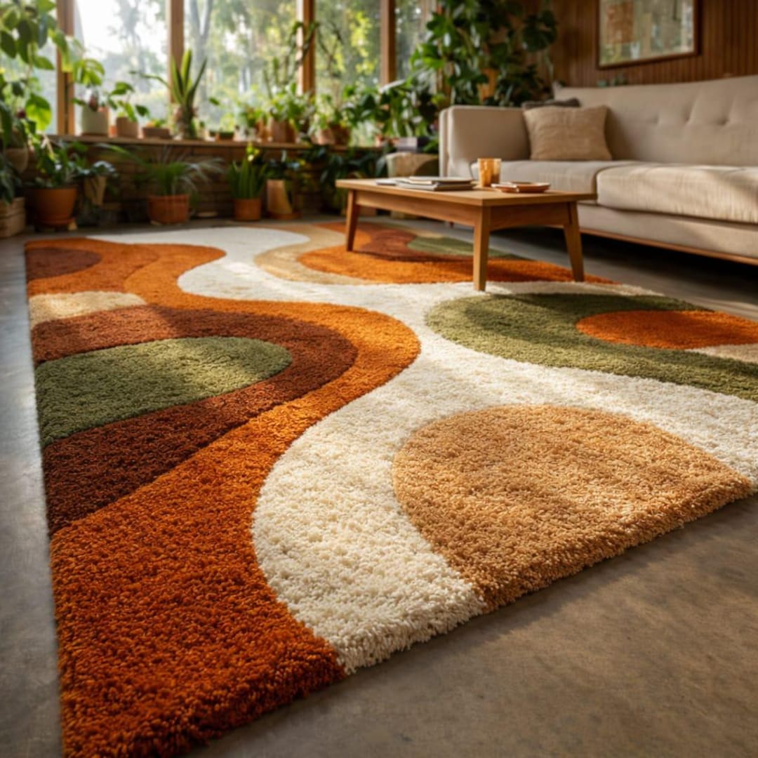 Modern Abstract Earth-tone Plush Rugs | Mid Century Retro Rug Carpet ...