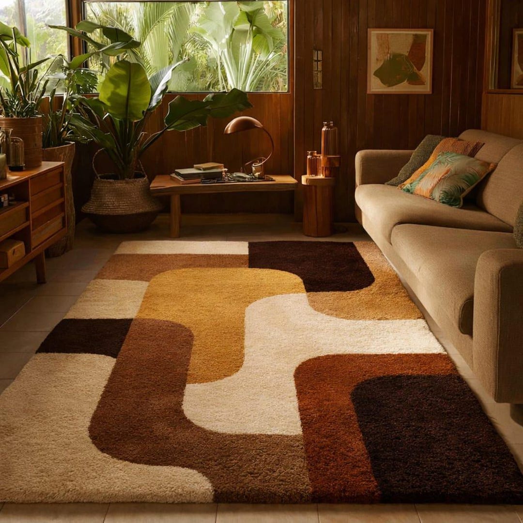 Handmade Tufted Wool Rug – Modern Geometric Earth Tones - Etsy