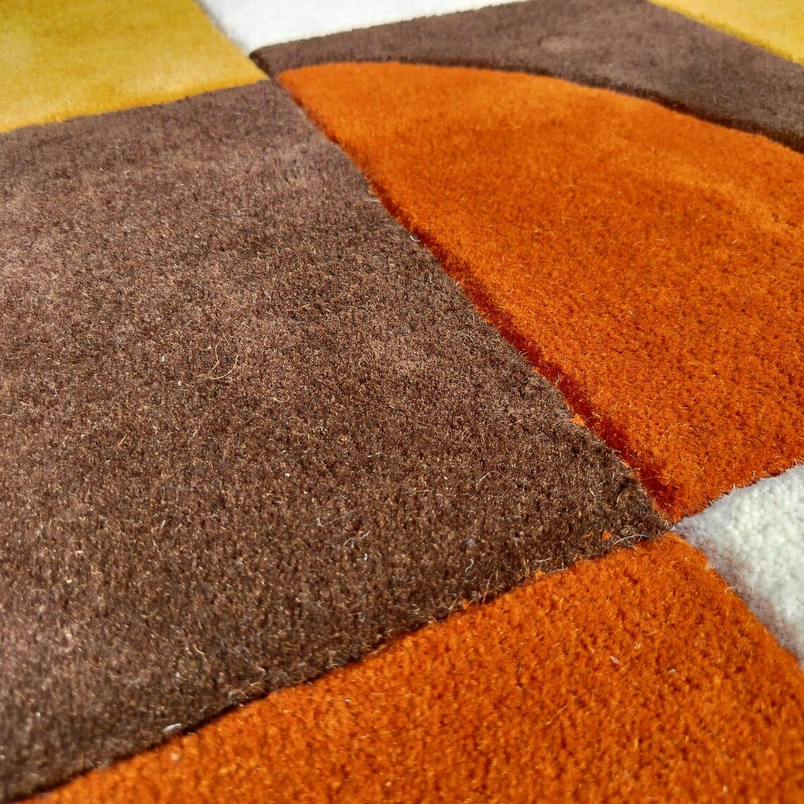 Retro Mid Century Shag Rug – 70s Geometric Orange Yellow Area Carpet ...