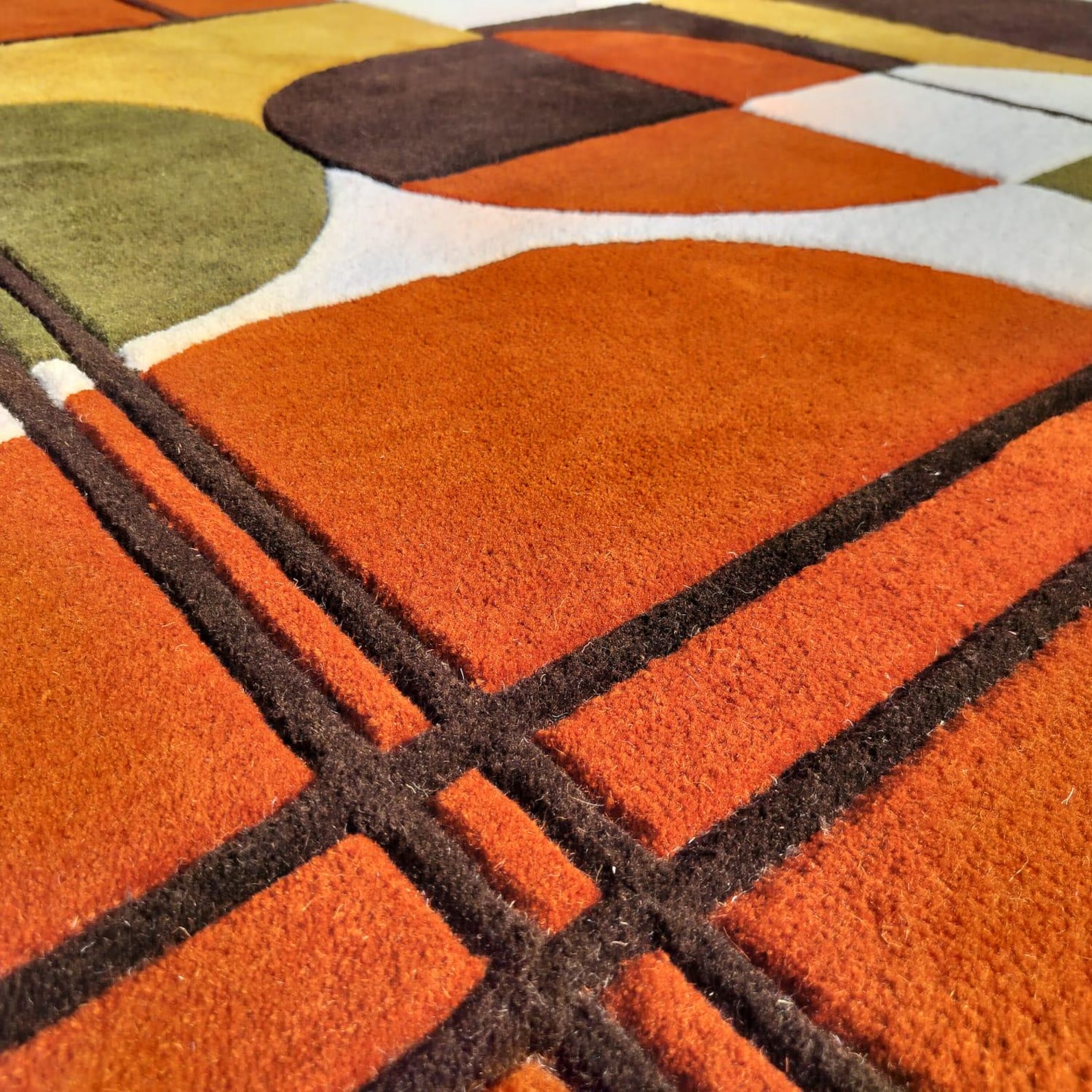Retro Mid Century Shag Rug – 70s Geometric Orange Yellow Area Carpet ...