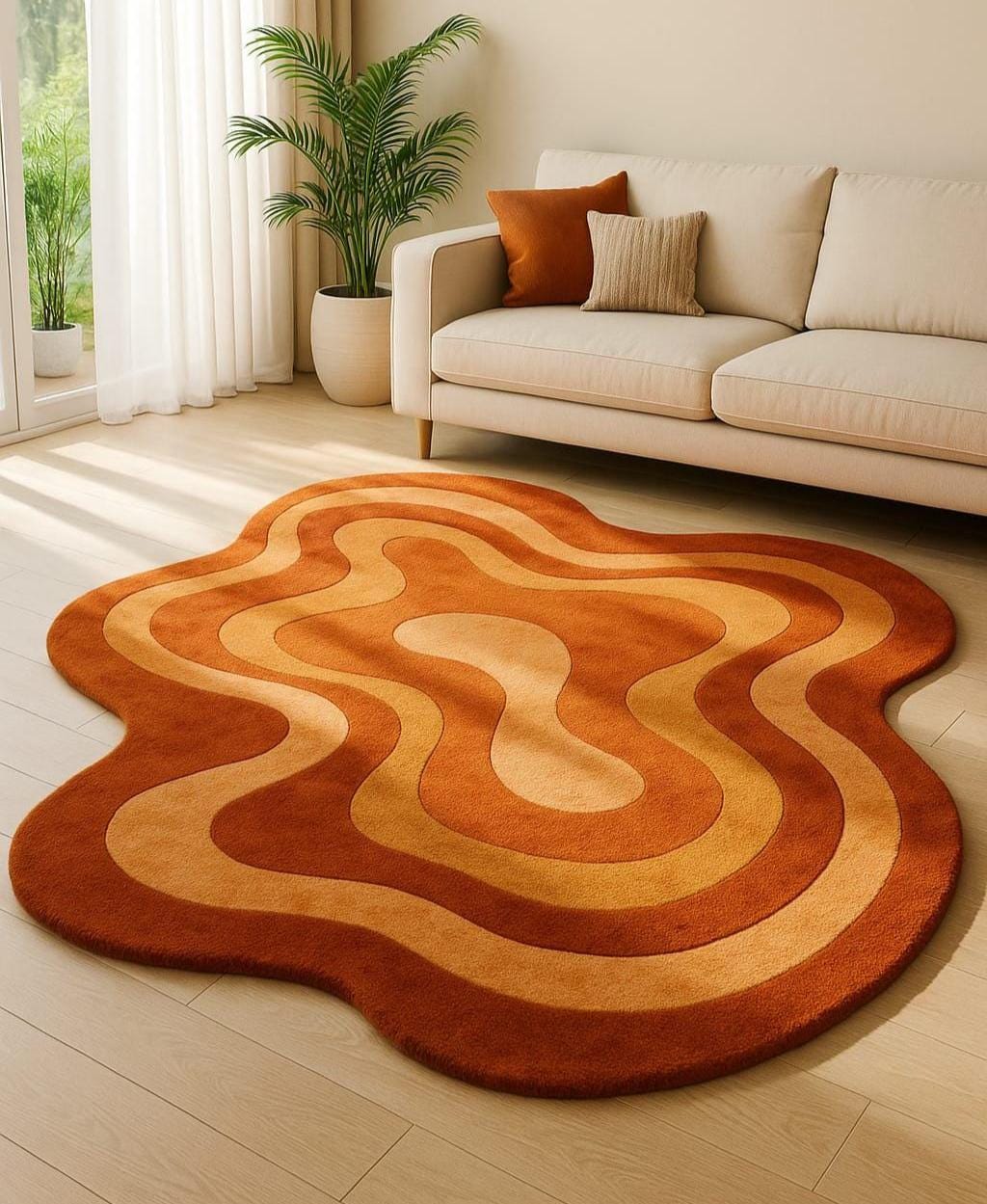 Retro Wavy Shag Rug: 70s Orange Geometric Area Carpet - Etsy