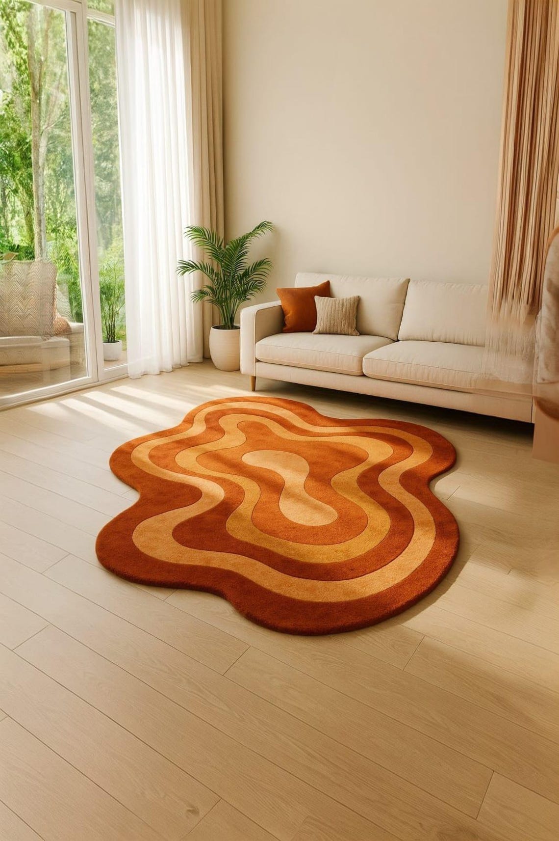 Retro Wavy Shag Rug: 70s Orange Geometric Area Carpet - Etsy