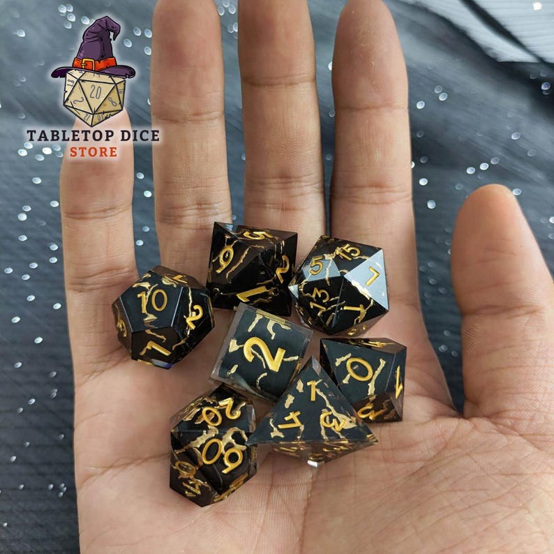 Black & Gold Marble DND Dice Set | Dungeons and Dragons RPG Dice | D20 ...