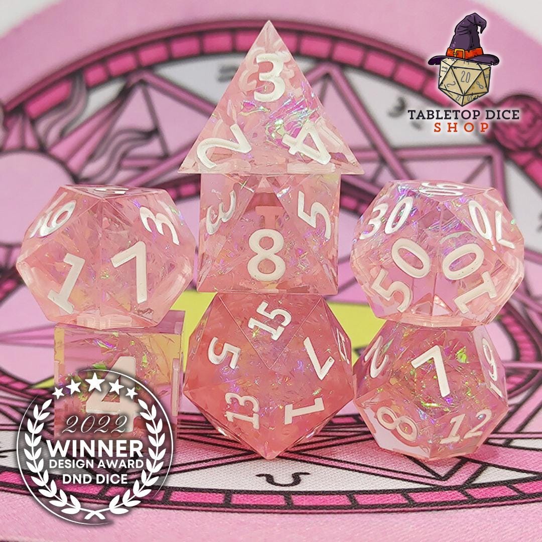 Pink Resin DND Dice Set | Role Playing Game RPG Dice Gift | D20 D12 D10 ...