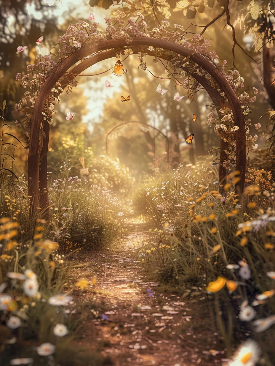 Boho Cottagecore Garden Pathway Floral Arch With Butterflies Wall Art ...