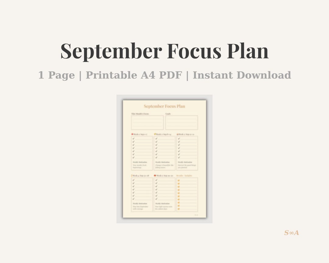 September Focus Planner | Printable A4 Productivity Insert - Etsy