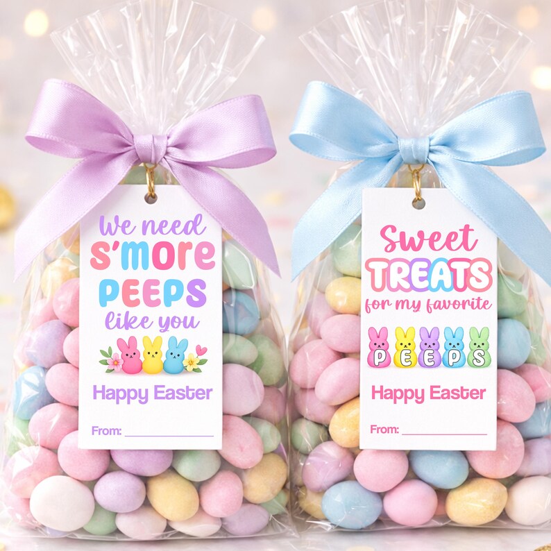 Easter Peeps Gift Tags Printable, Pastel Peeps Easter Treat Tags ...
