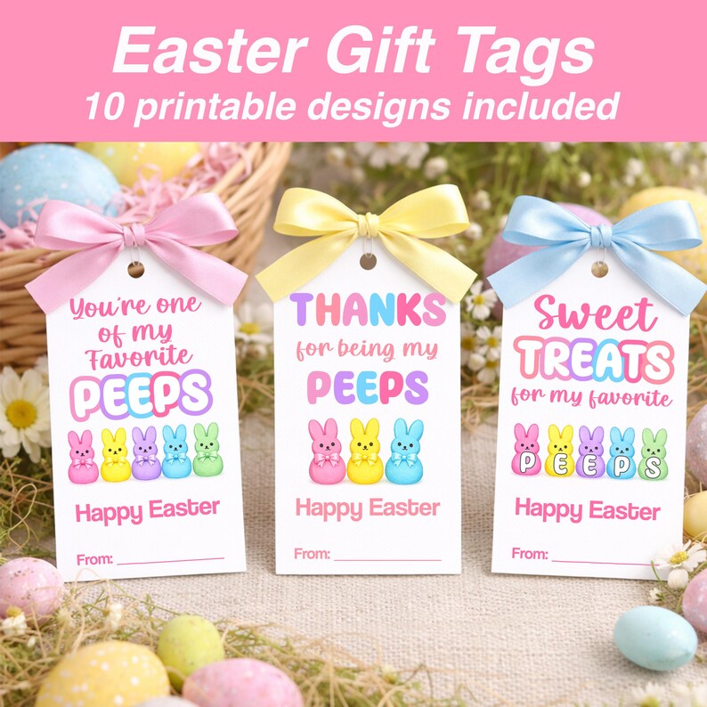 Easter Peeps Gift Tags Printable, Pastel Peeps Easter Treat Tags ...
