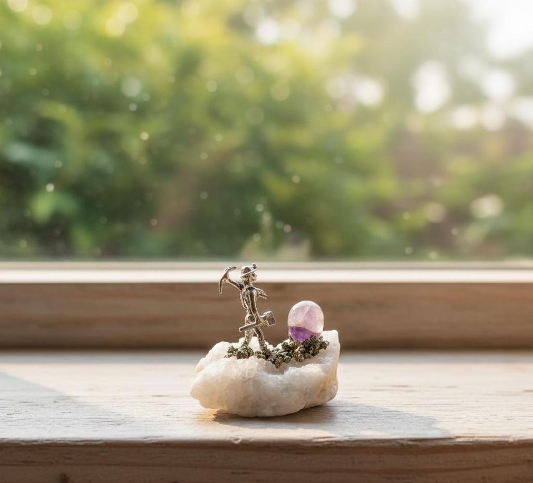 Buy Motivational Crystal Art – Miner Picking Amethyst on Quartz Base ...