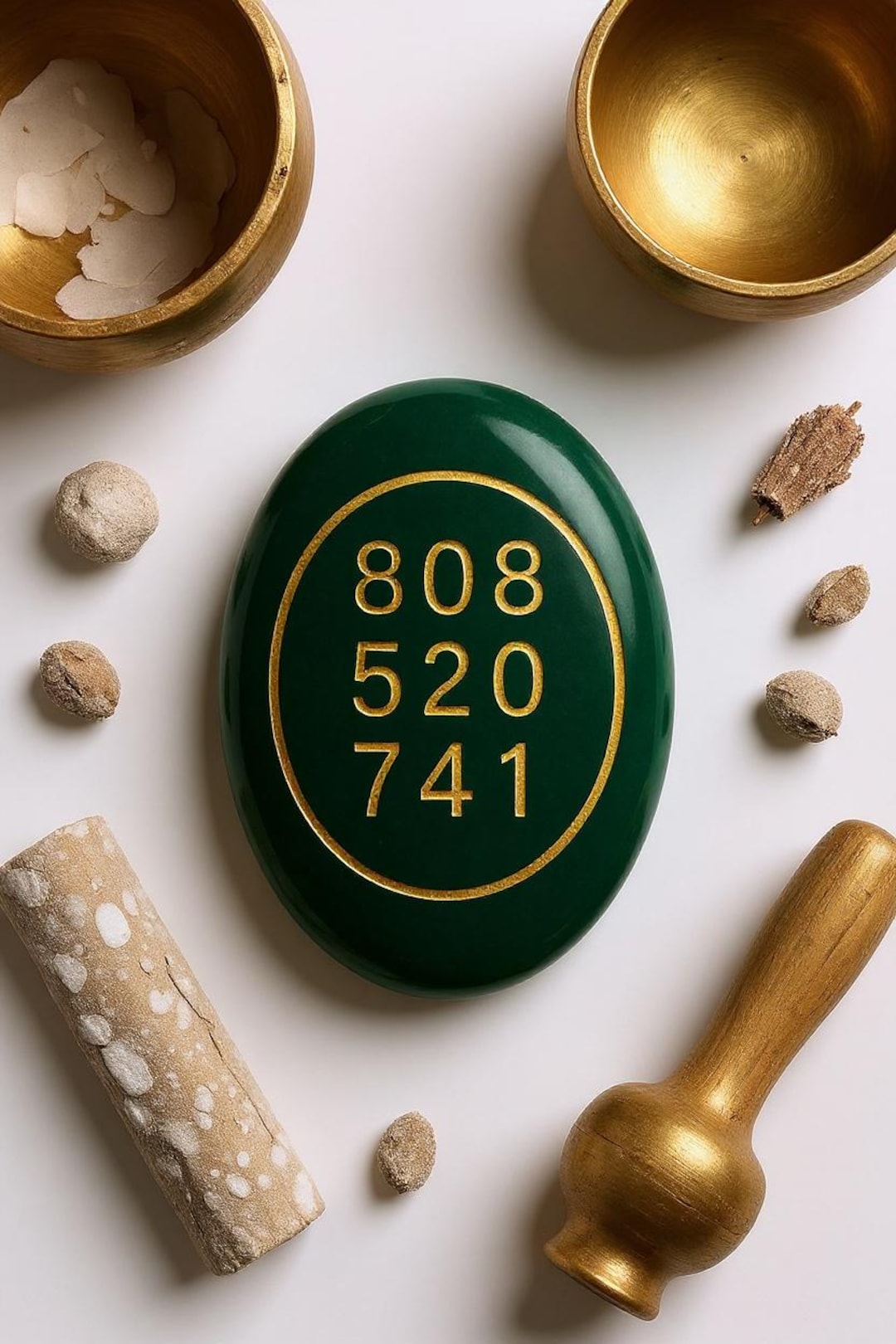 Green Money Manifestation Palm Stone, 808 520 741 Engraved, Prosperity ...