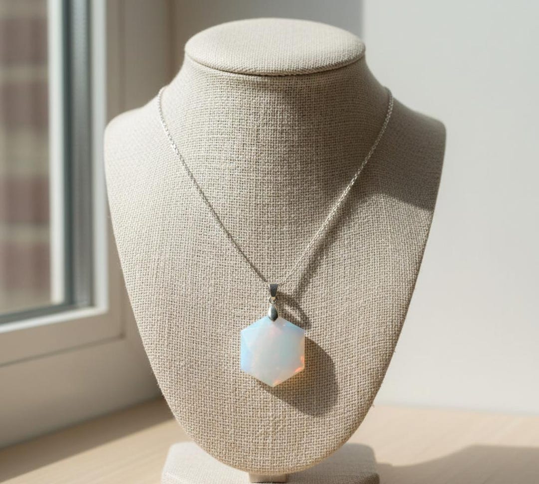 Opalite Crystal Necklace – Hexagon Pendant for Crown Chakra Balancing ...