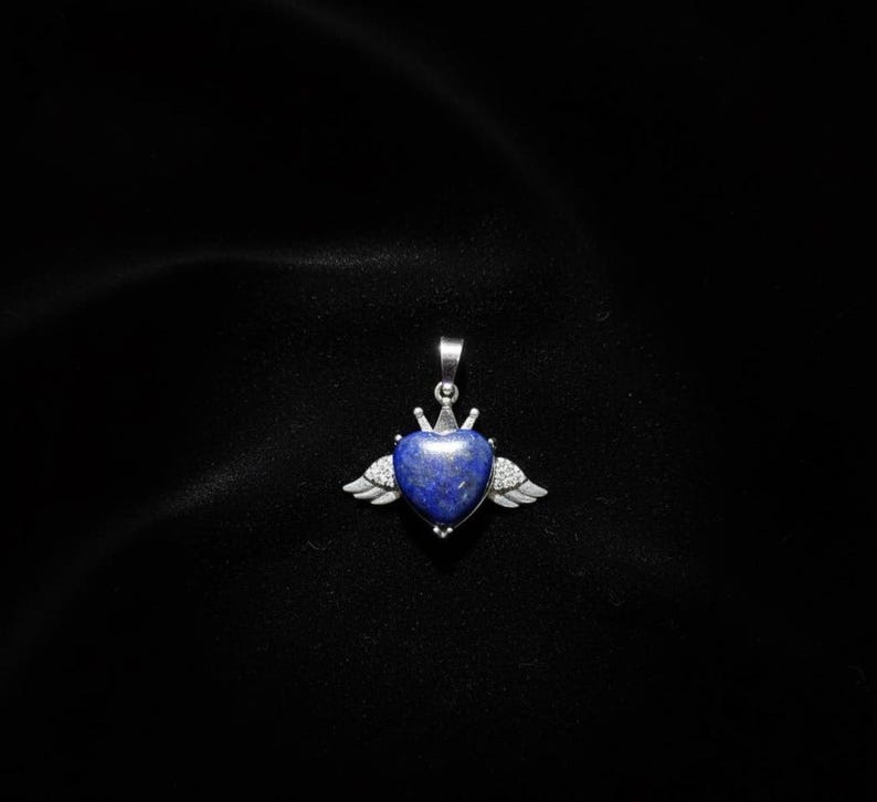 Buy Handmade Lapis Lazuli Heart Pendant Necklace With Angel Wings ...