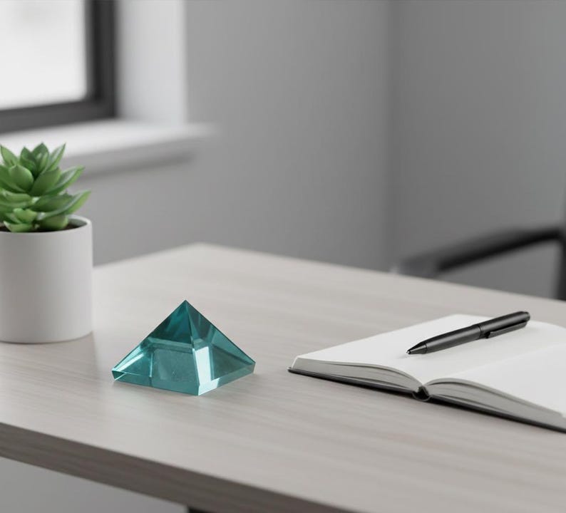 Lab Certified Sky Blue Glass Pyramid 160–180g, Handmade Healing Crystal ...