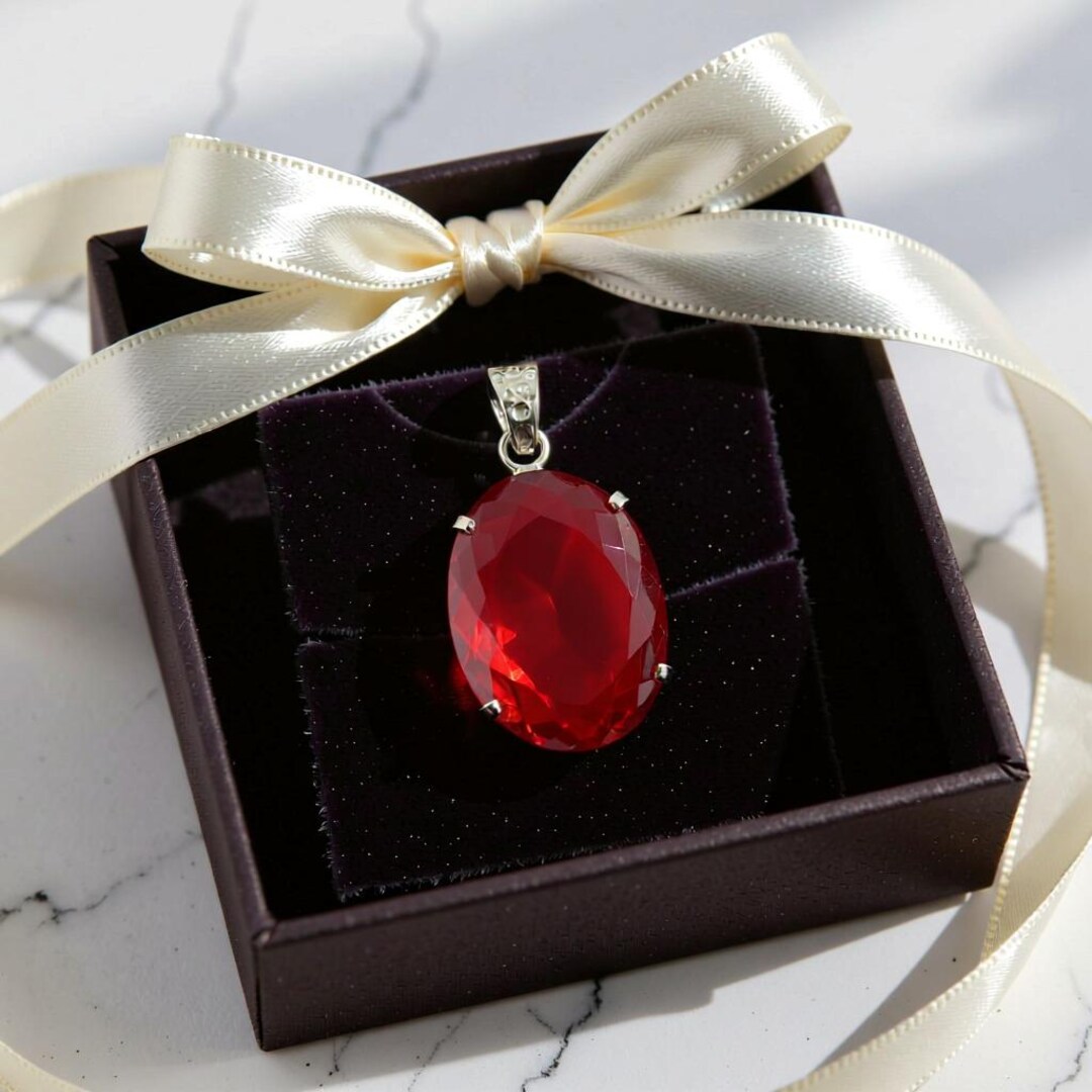 Oval Ruby Pendant Necklace | 90–100 Carat Natural Red Crystal Jewellery ...