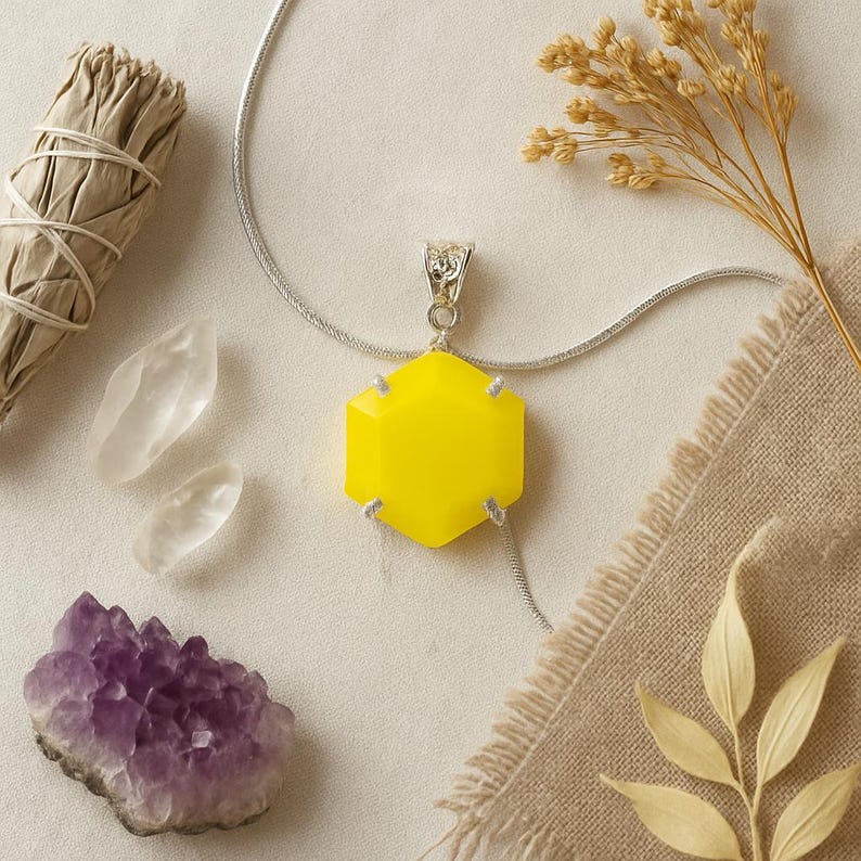 Buy Large Yellow Opal Pendant, 65–70 Carat Faceted Hexagon Cut ...