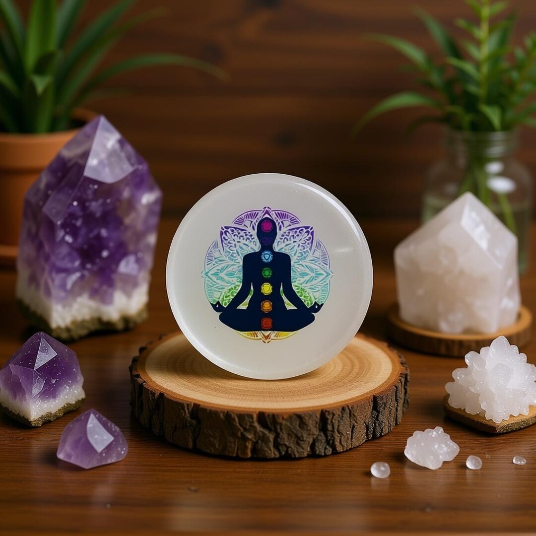 Sacred Chakra Energy Disc | Rainbow Meditation Plate With Yoga Pose ...
