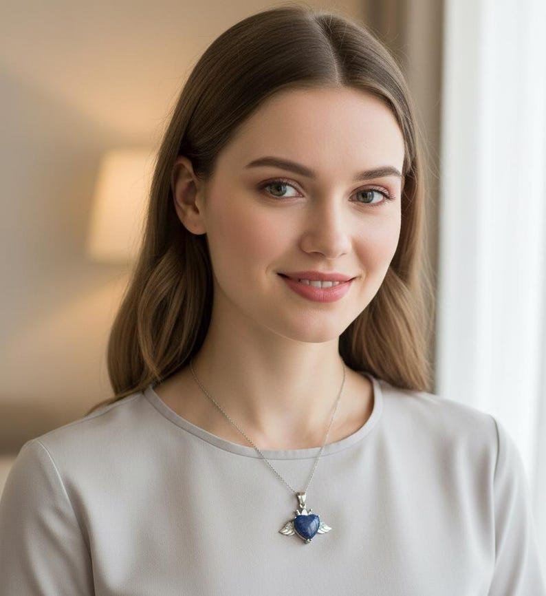 Buy Handmade Lapis Lazuli Heart Pendant Necklace With Angel Wings ...