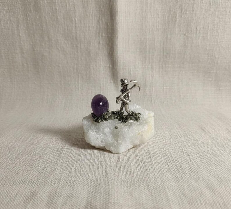 Buy Motivational Crystal Art – Miner Picking Amethyst on Quartz Base ...