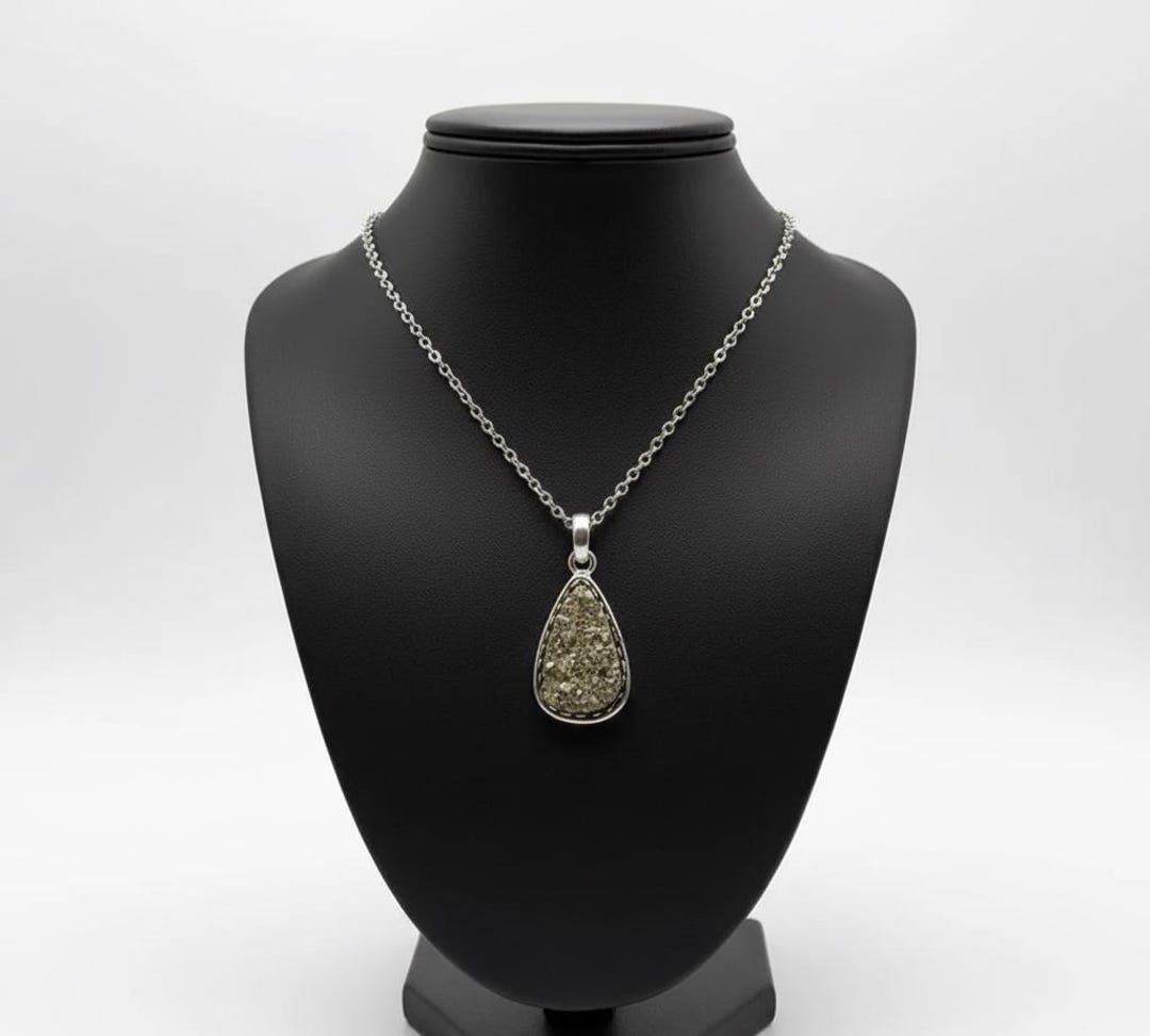 Natural Pyrite Necklace | Sterling Silver Teardrop Pendant | Fool’s ...