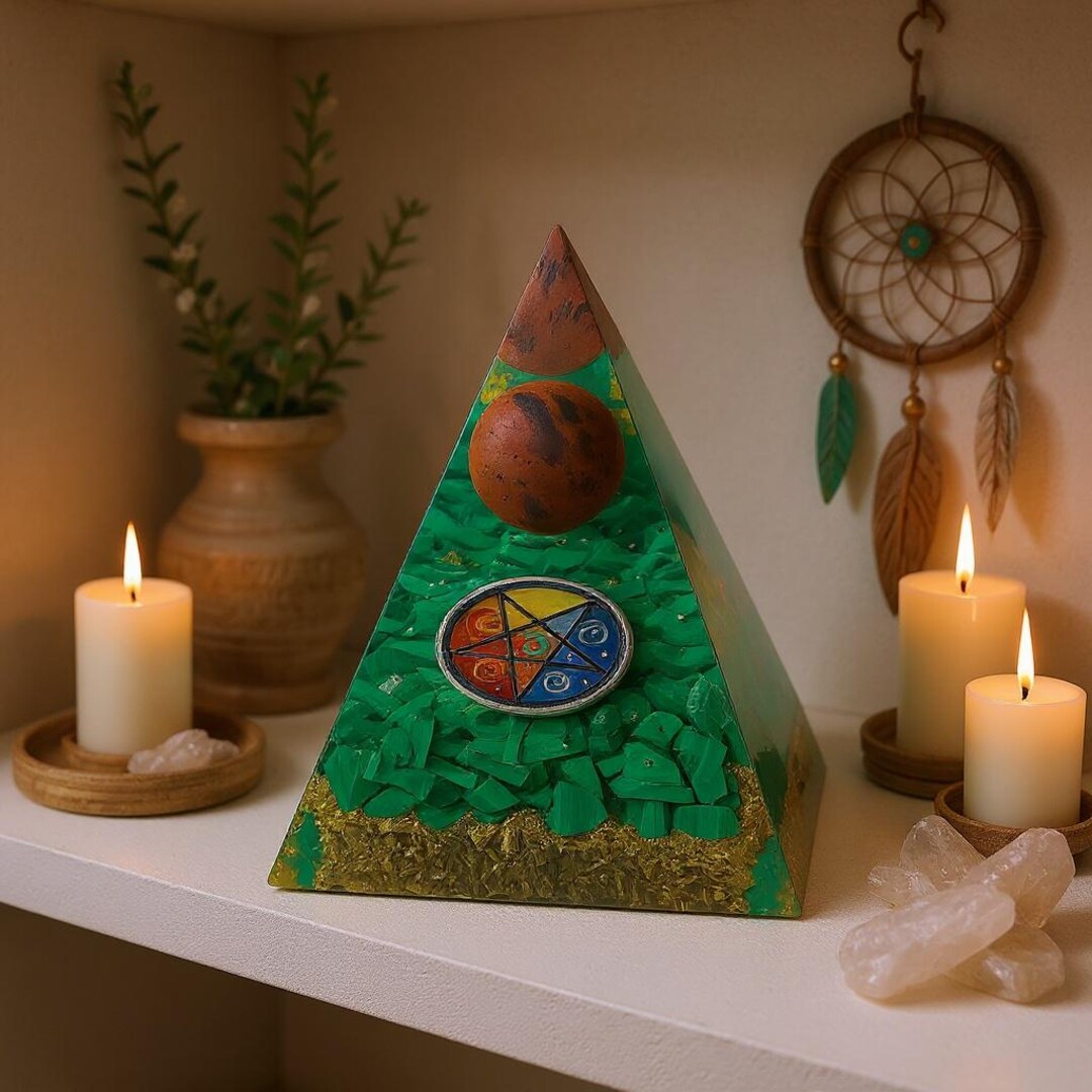 Buy Pentacle Orgone Pyramid in Green | Orgonite Energy Generator With ...