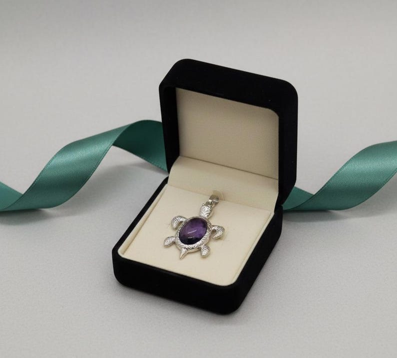 Buy Certified Natural Amethyst Sea Turtle Pendant in Solid Sterling ...