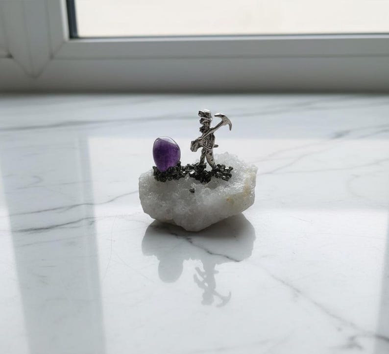 Buy Motivational Crystal Art – Miner Picking Amethyst on Quartz Base ...