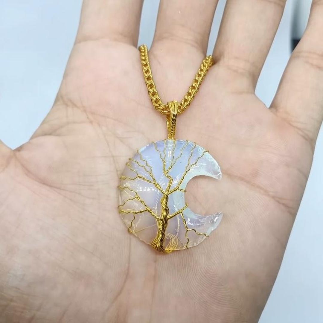 Natural Opalite Crescent Moon Necklace 40–45 Carat | Tree of Life ...