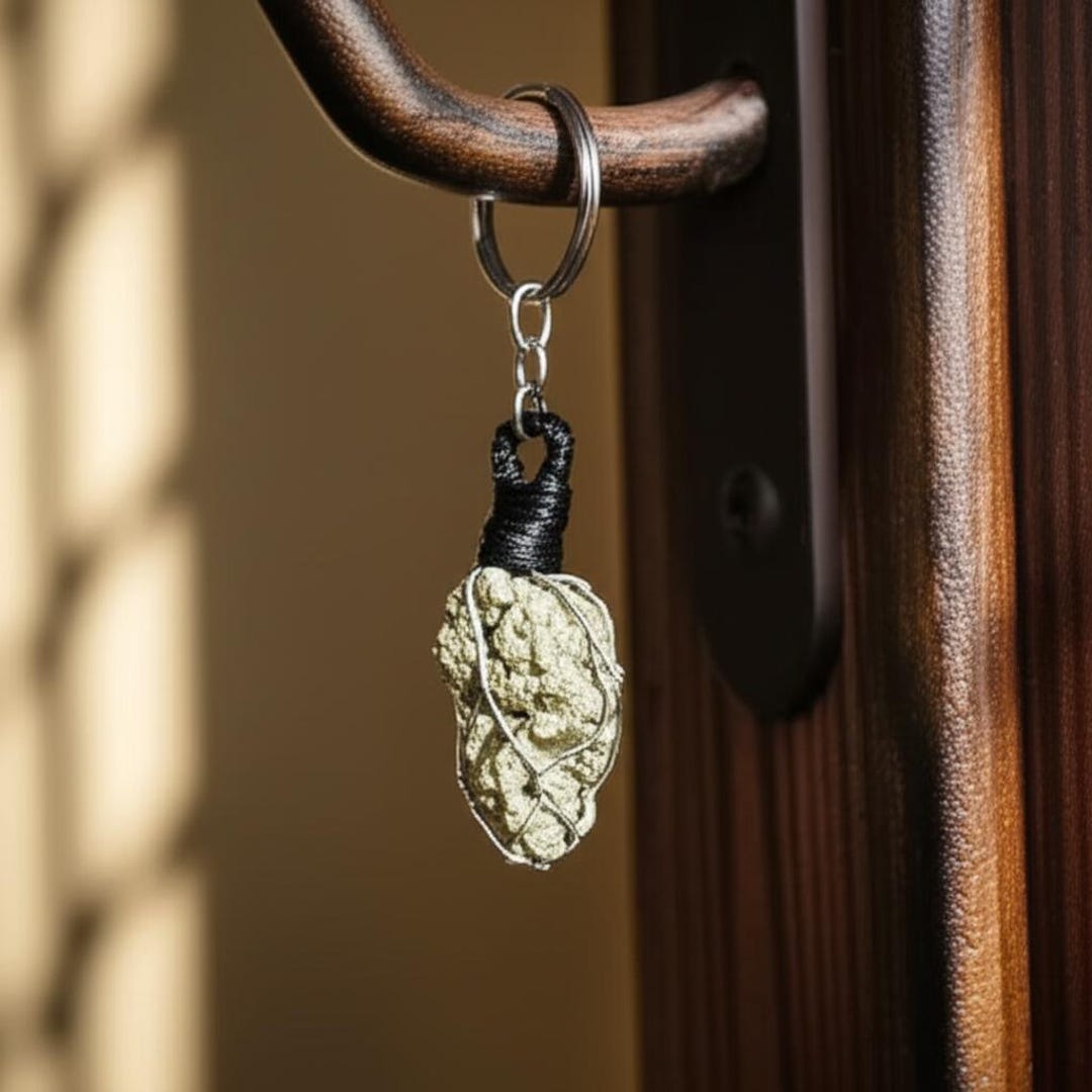 Buy Natural Raw Pyrite Stone Key Ring Wire Wrapped Healing Crystal for ...