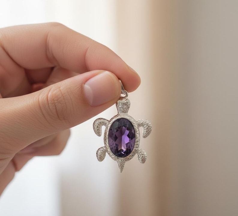 Buy Certified Natural Amethyst Sea Turtle Pendant in Solid Sterling ...