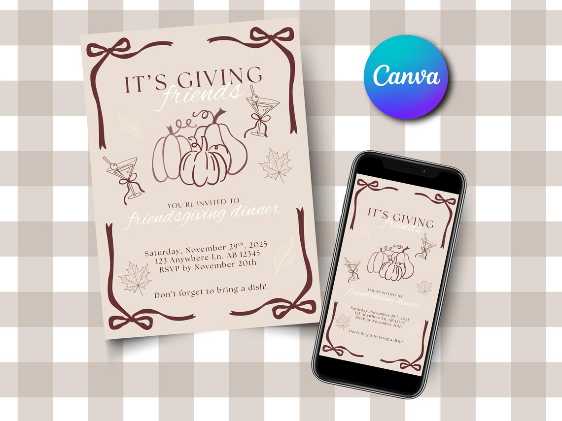 Friendsgiving Invitation | Friends Thanksgiving Invite | Editable Canva ...