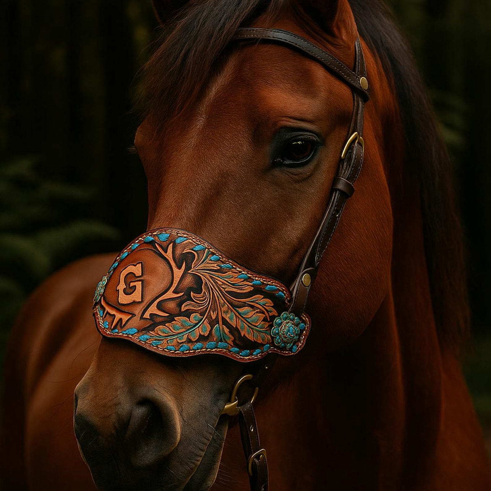 Bronc Halter Noseband, Custom Hand Tooled Nose Band, Handmade Western ...