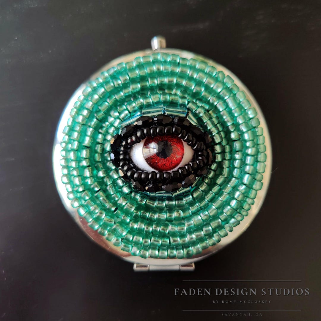 Hand Beaded Compact With Red Eye – Silver Finish - Etsy