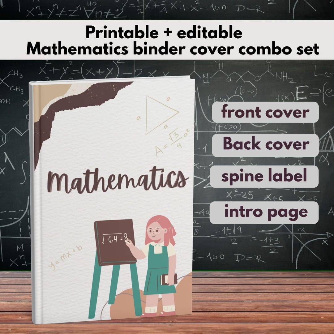 Editable Printable Mathematics Binder Cover Set |canva Template ...